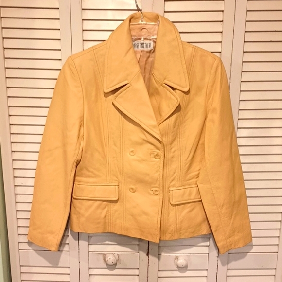 Together | Jackets & Coats | Together Yellow Leather Jacket Pea Coat ...